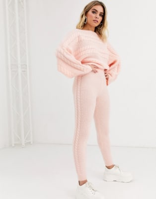 ASOS DESIGN super fluffy yarn two-piece in Pink | ASOS