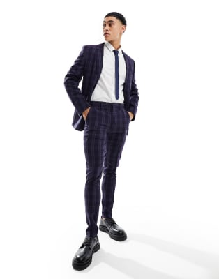 ASOS DESIGN - Super skinny-jakkesæt med tern i marineblå toner | ASOS