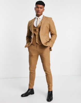 ASOS DESIGN super skinny linen suit in tobacco | ASOS