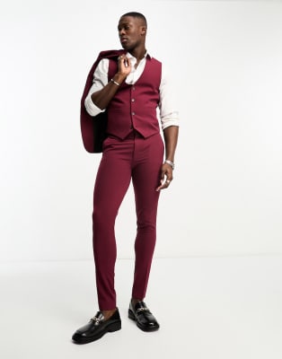ASOS DESIGN - Super skinny pak in donker bordeauxrood | ASOS