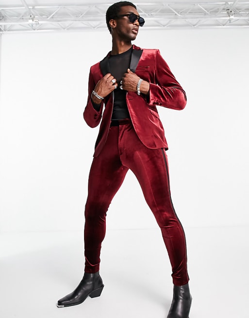 ASOS DESIGN super skinny velvet tuxedo in burgundy | ASOS ASOS DESIGN super skinny velvet tuxedo in burgundy | ASOS