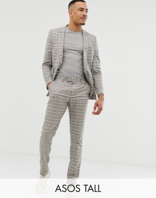 ASOS DESIGN Tall skinny suit in stone check | ASOS