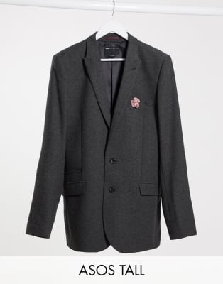 ASOS DESIGN Tall wedding super skinny suit in charcoal herringbone | ASOS