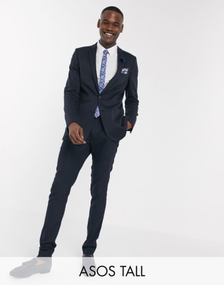 ASOS DESIGN Tall wedding super skinny suit in wool look in navy | ASOS
