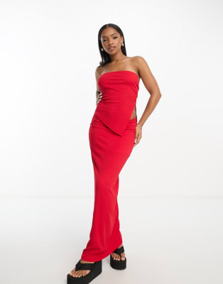 ASOS DESIGN textured lace low rise skirt co-ord in red | ASOS