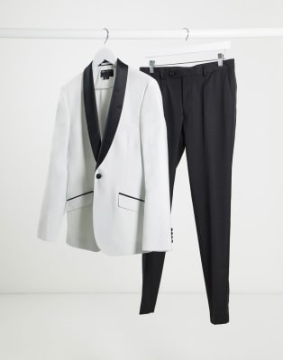 ASOS DESIGN – Vit smoking med svarta slag i extra smal passform | ASOS