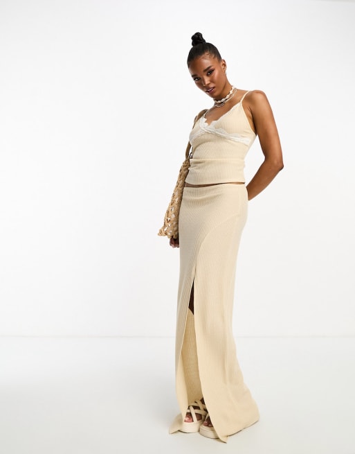 ASOS DESIGN waffle texture maxi co-ord in ecru | ASOS