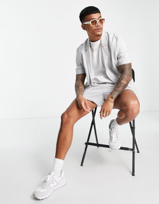 ASOS DESIGN wedding relaxed linen mix suit with stripe in ecru | ASOS