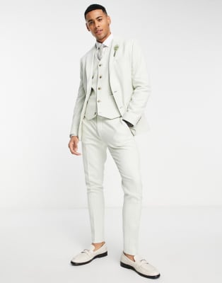 ASOS DESIGN wedding skinny suit in linen mix in micro texture in pastel ...
