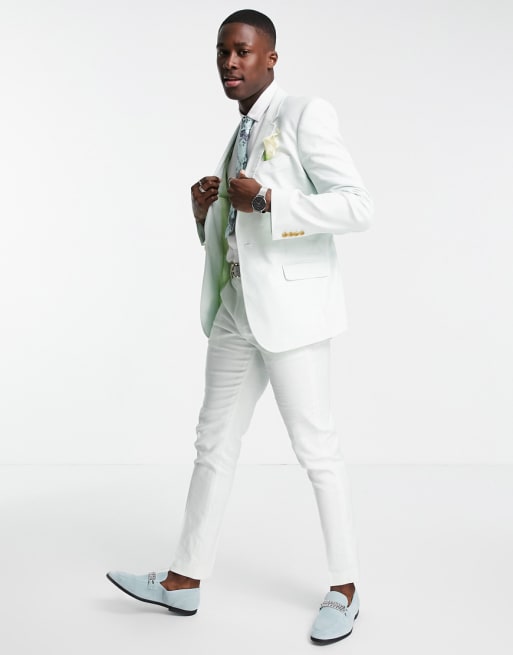 ASOS DESIGN wedding skinny suit in pastel green linen mix | ASOS