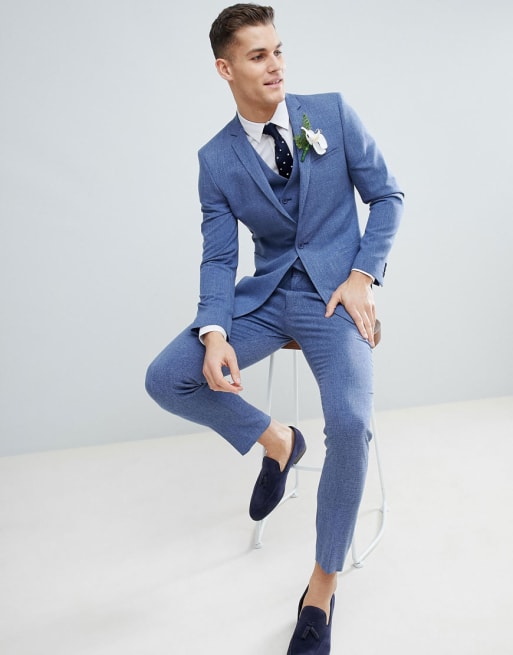 ASOS DESIGN wedding skinny suit in provence blue cross hatch with ...
