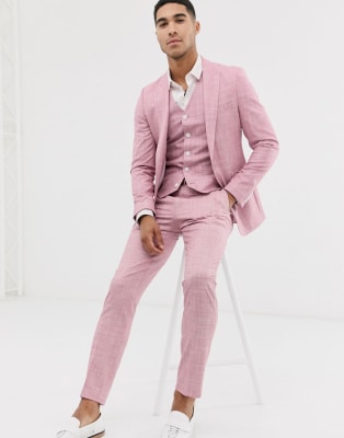 ASOS DESIGN wedding skinny suit in rose pink cross hatch | ASOS