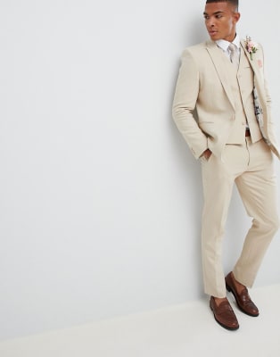 ASOS DESIGN wedding skinny suit with square hem in stone | ASOS