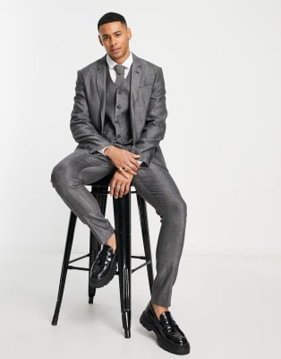 ASOS DESIGN wedding skinny wool mix suit in charcoal herringbone | ASOS