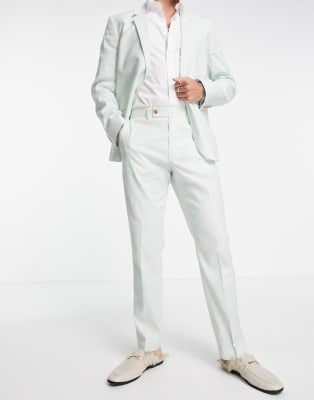 ASOS DESIGN wedding slim suit in pastel green linen mix | ASOS