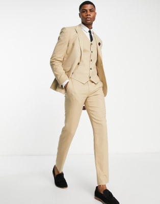 ASOS DESIGN wedding slim suit in stone micro texture | ASOS