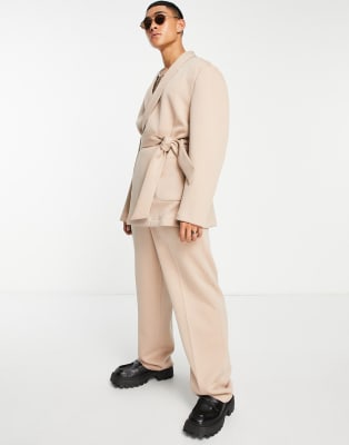 ASOS DESIGN wide leg suit in stone twill | ASOS