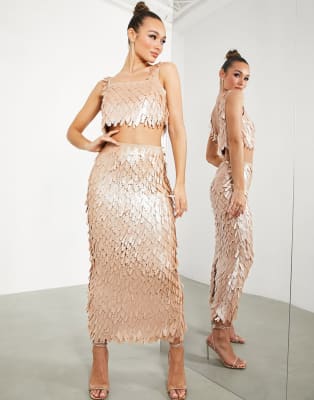 ASOS EDITION 3-piece crop top sweat and skirt set in teardrop sequin in ...