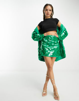 ASOS EDITION - Ensemble blazer oversize et mini-jupe à sequins - Vert | ASOS
