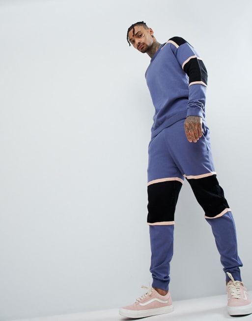 ASOS Knitted Mesh Color Block Two-Piece In Blue | ASOS