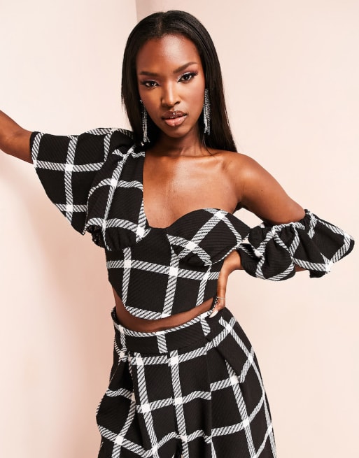Asos Luxe Co Ord Boucle One Shoulder Corset Crop Top And Wide Leg