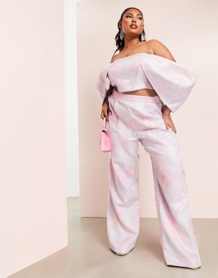 ASOS LUXE Curve - Ensemble avec top corseté à encolure Bardot oversize et pantalon ajusté ...