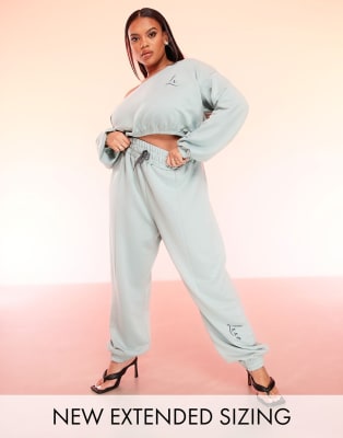 ASOS LUXE Lounge off shoulder sweatshirt and contour trackies co-ord in sky blue | ASOS