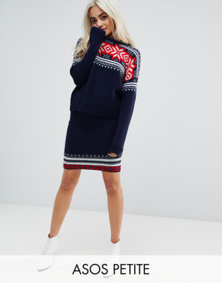 ASOS PETITE – Juligt set med fair isle-mönstrad tröja och kjol | ASOS