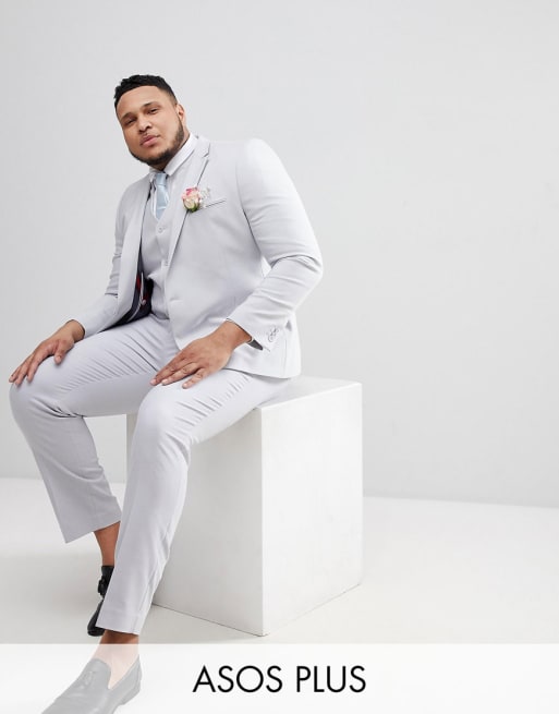 ASOS PLUS Wedding Skinny Suit With Square Hem In Ice Gray | ASOS