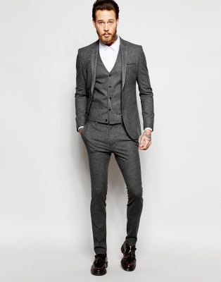 ASOS – Sehr enger Anzug mit grauem Hahnentrittmuster | ASOS