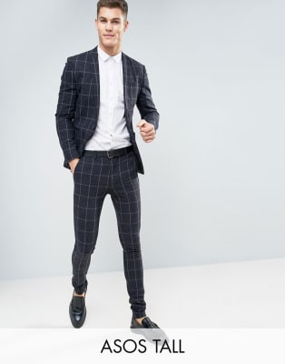 ASOS TALL – Superenger Anzug in meliertem Marineblau mit Karo-Muster | ASOS