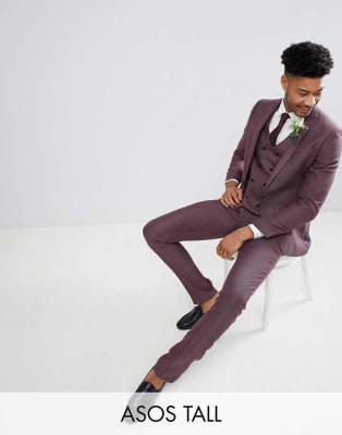 ASOS TALL Wedding Skinny Suit In Damson Micro Texture | ASOS