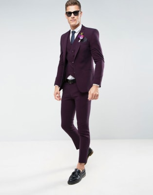 ASOS Wedding Skinny Suit in Cross Hatch with Printed Lining | ASOS