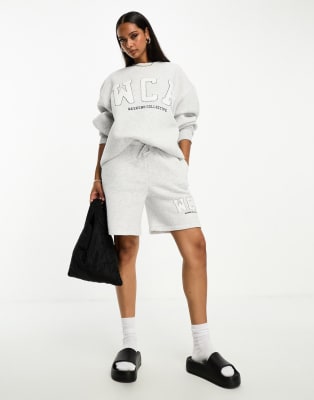 ASOS Weekend Collective co-ord with varsity logo in grey marl - GREY | ASOS