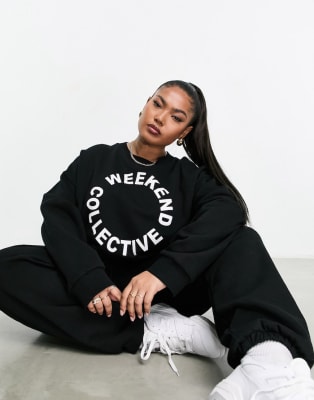 ASOS - Weekend Collective Curve - Survêtement oversize avec logo - Noir ...