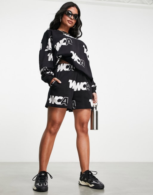 Asos Weekend Collective Monogram Boxy Sweatshirt And Shorts Set In