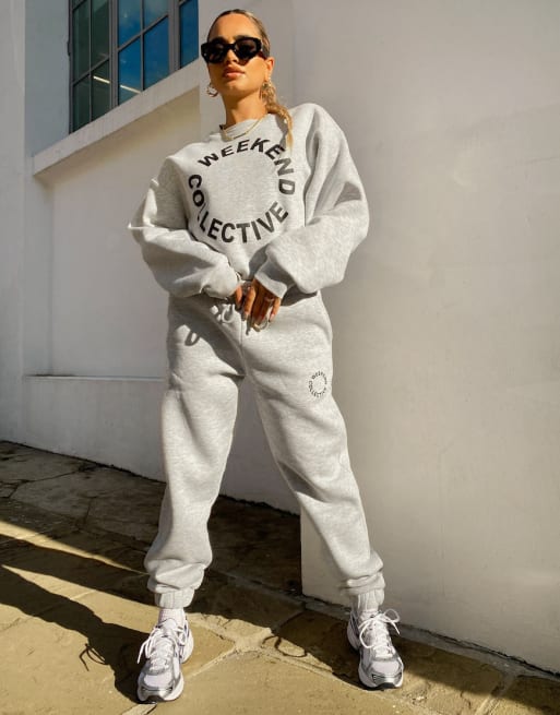 Asos Weekend Collective Oversize Sweatshirt Und Jogginghose In Grau