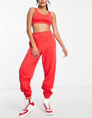 ASOS Weekend Collective oversized sweatpants and crop top in red | ASOS