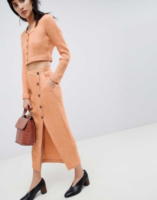 ASOS WHITE Pleated Button Through Crop Top & Skirt Co-Ord | ASOS