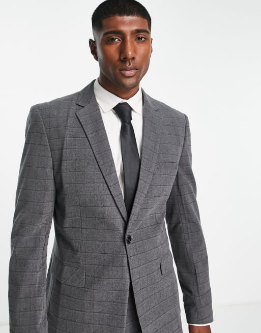Bando – Mörkgrå smal kostym med storrutigt mönster | ASOS