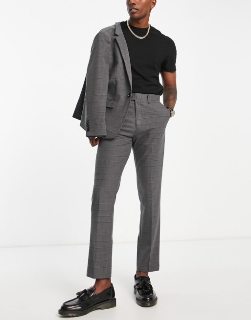 Bando slim fit suit in dark grey medium check | ASOS
