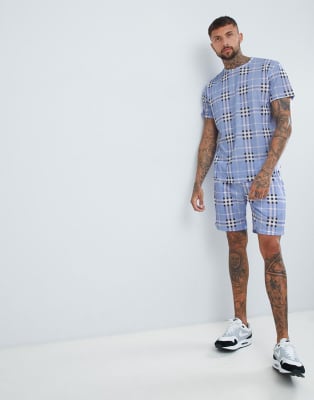 boohooMAN Two-Piece In light Blue Check | ASOS