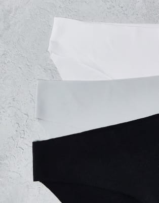 Brave Soul 3 pack microfibre bra, briefs and thong set in black white ...