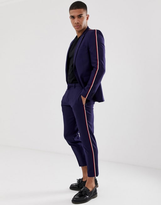 Burton Menswear Skinny Fit Suit In Navy With Taping Asos