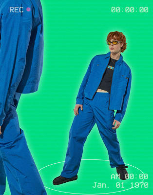 COLLUSION nylon zip through shacket and relaxed trackies set in blue | ASOS