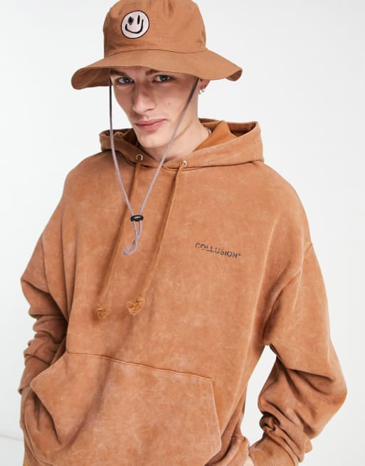 Collusion Oversized Hoodie And Sweatpants In Brown Acid Wash Set Asos