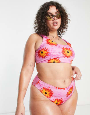 COLLUSION Plus - Bikini réversible avec haut style crop top à imprimé fleuri - Multicolore | ASOS