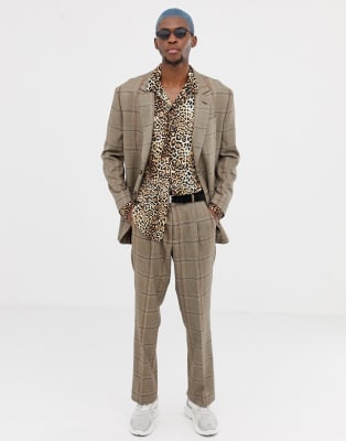 COLLUSION suit in brown windowpane check | ASOS