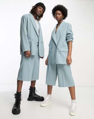 COLLUSION Unisex - Coordinato con pantaloncini e blazer doppiopetto blu ...