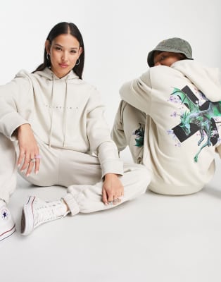 COLLUSION Unisex hoodie & trackies set with dragon logo back print in stone | ASOS